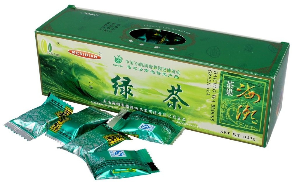 MERIDIAN Herbata zielona prasowana w kostkach Green Tea HAICHAO 125g ...